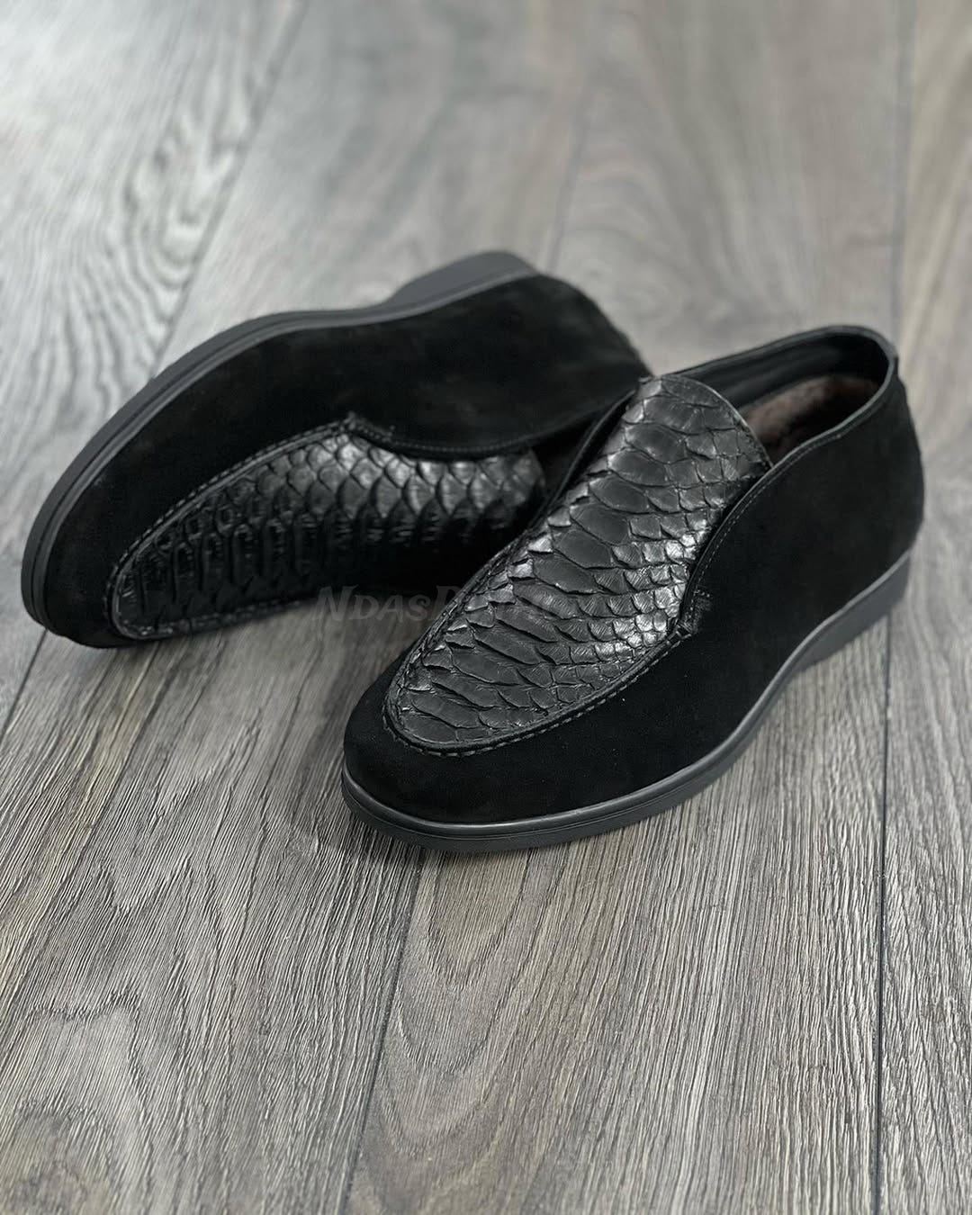 Black Python Skin Loafers: Leather Suede Moccasin Shoes - Etsy