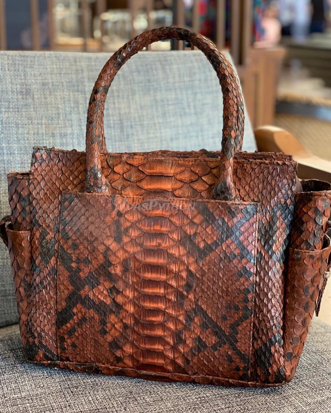 Dragon Brown Exotic Genuine Python Top Handle Bag | King Snake Skin ...