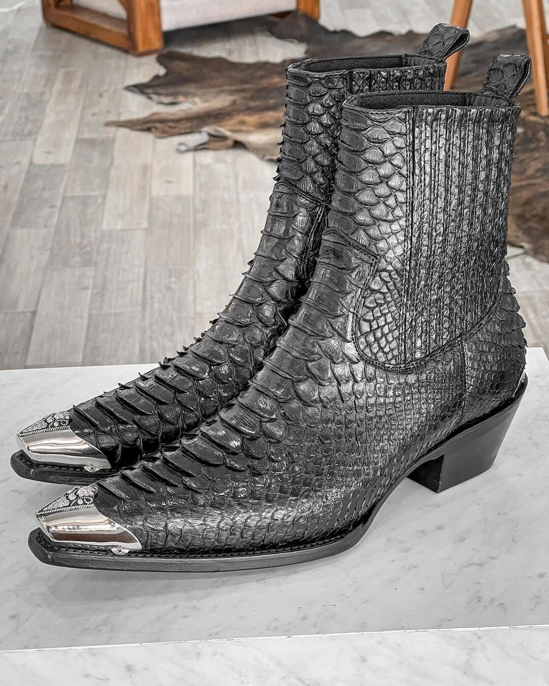 70%-off for Bulk Order, DM! Real Black Python Skin Boots With Metal ...