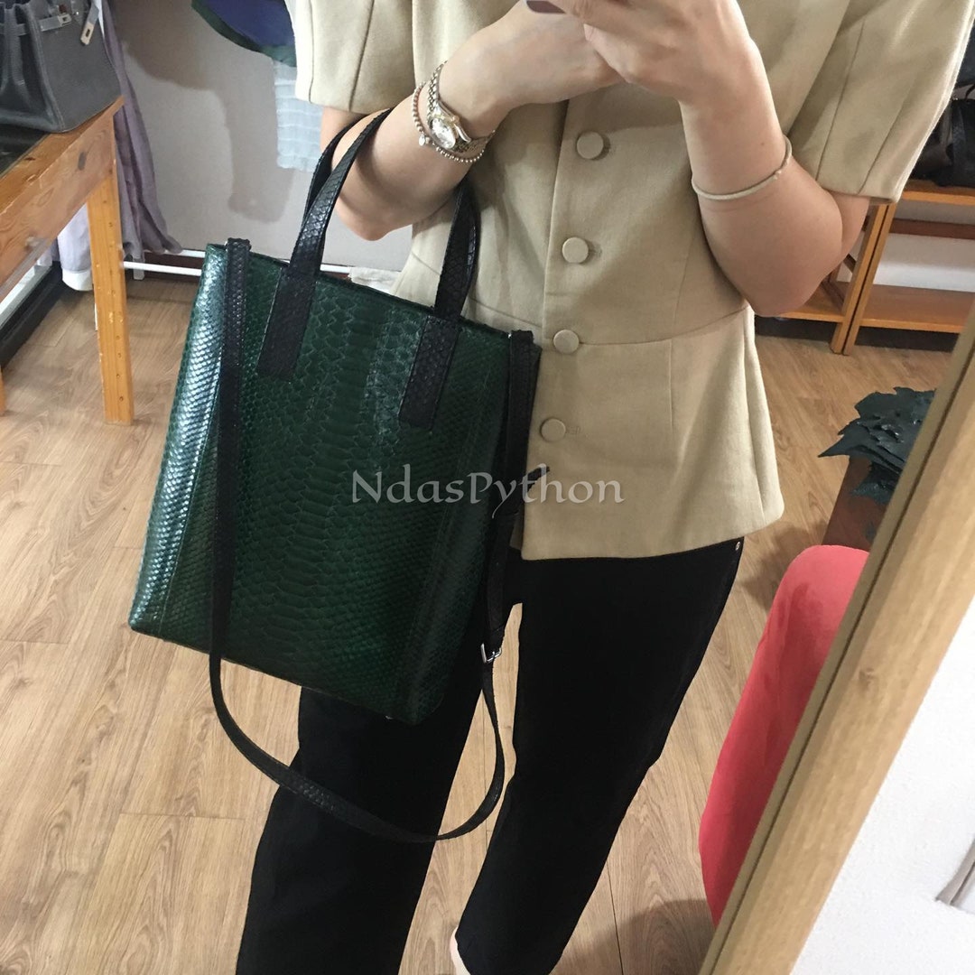 Green Genuine Python Top Handle Bag, Snake Skin Handbag, Exotic Leather ...