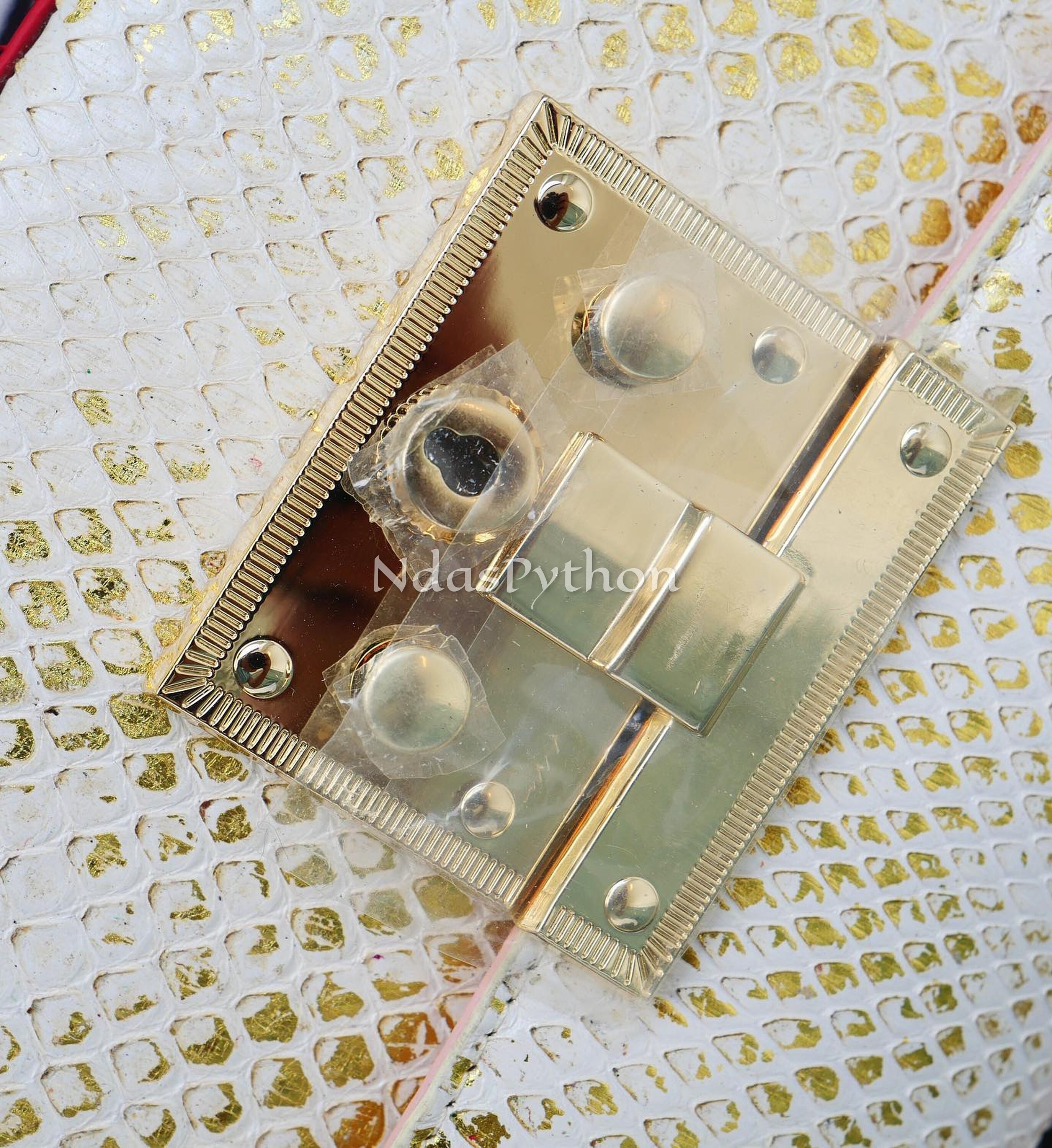 White and Red Genuine Lizard Top Handle Bag, Real Lizard Skin, Natural ...