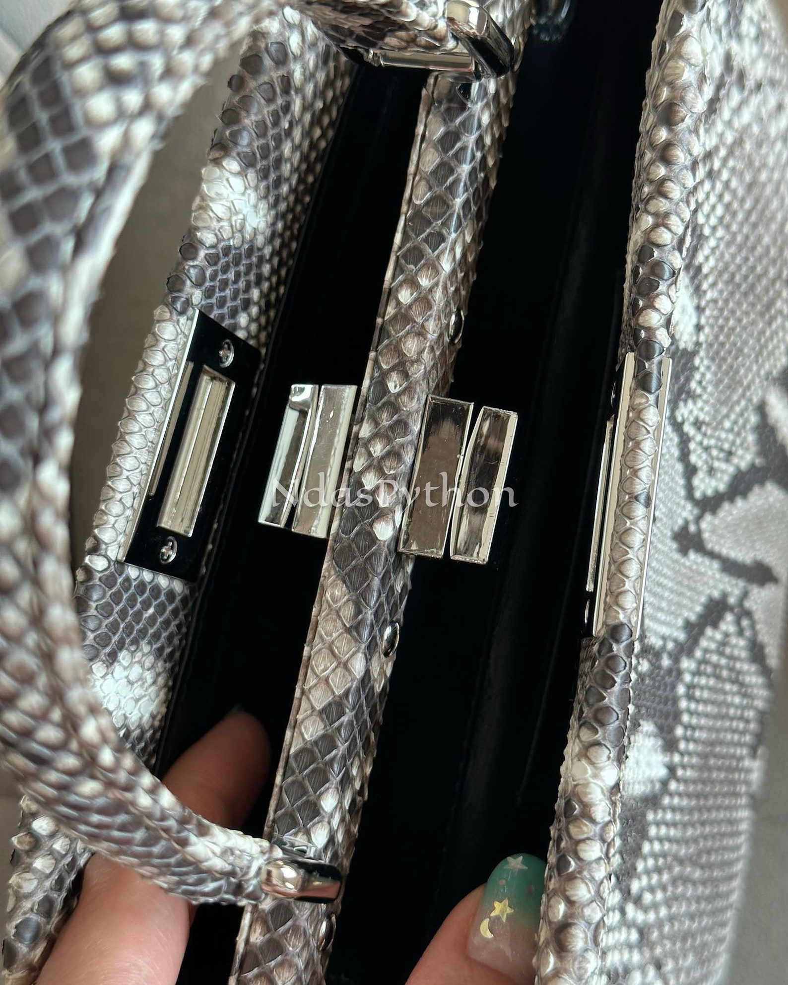 Gray Genuine Python Top Handle Bag, Real Snake Skin, Natural Python ...