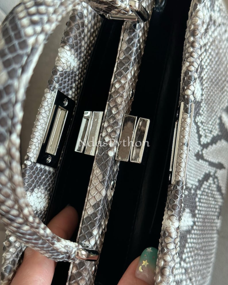 Gray Genuine Python Top Handle Bag, Real Snake Skin, Natural Python ...