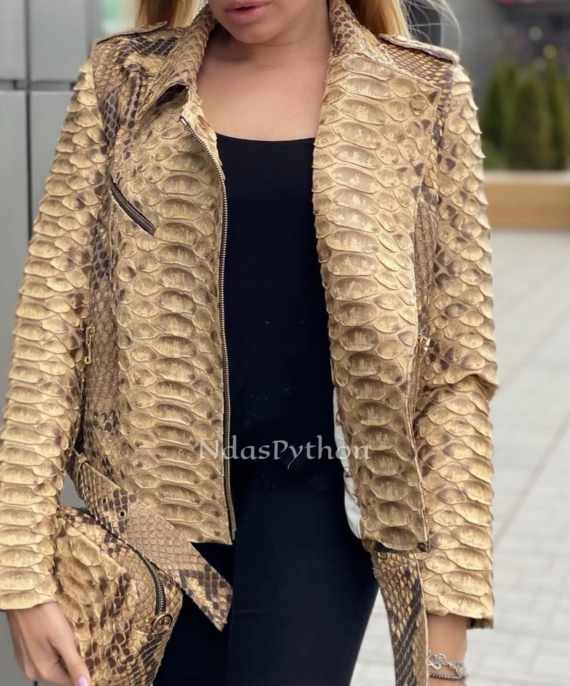 Dragon Beige Exotic Genuine Python Jacket Real King Snake Skin Snake ...