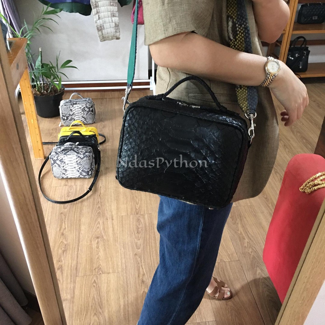 Black Genuine Python Top Handle Bag, Snake Skin Handbag, Exotic Leather ...