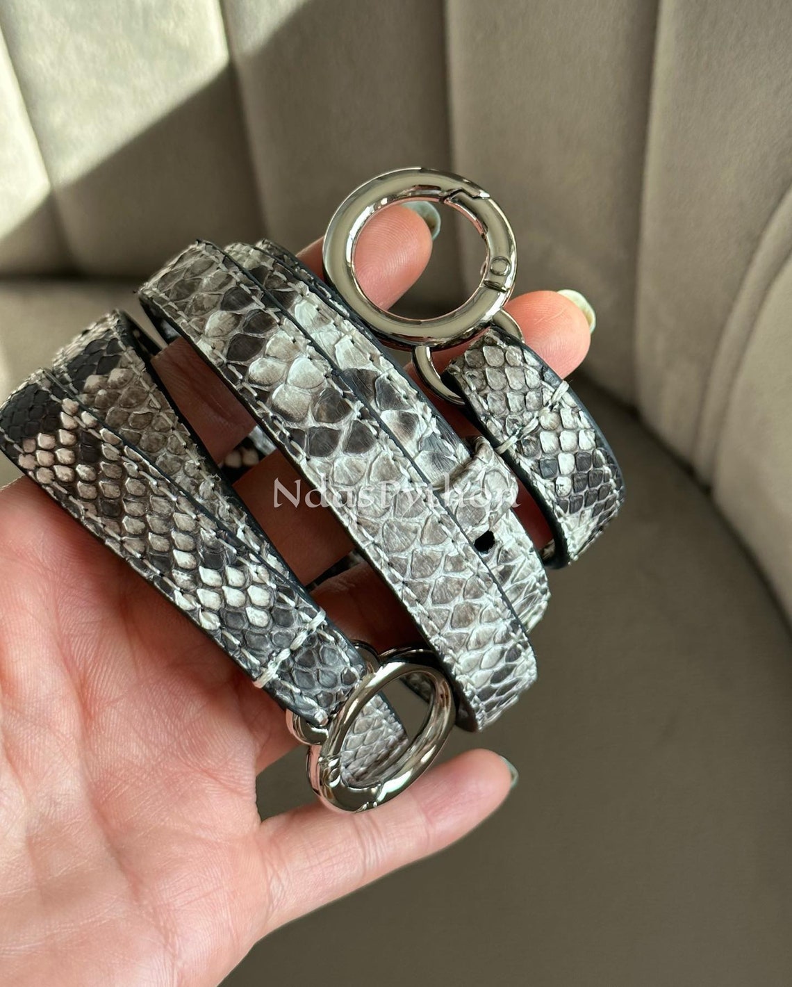 Gray Genuine Python Top Handle Bag, Real Snake Skin, Natural Python ...