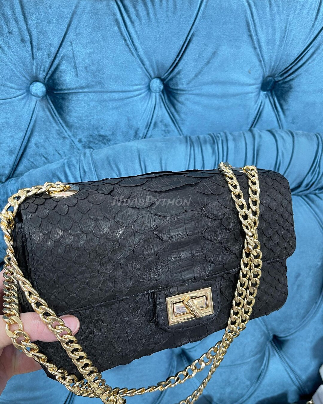 Dragon Black Exotic Genuine Python Shoulder Bag King Snake Skin Handbag ...