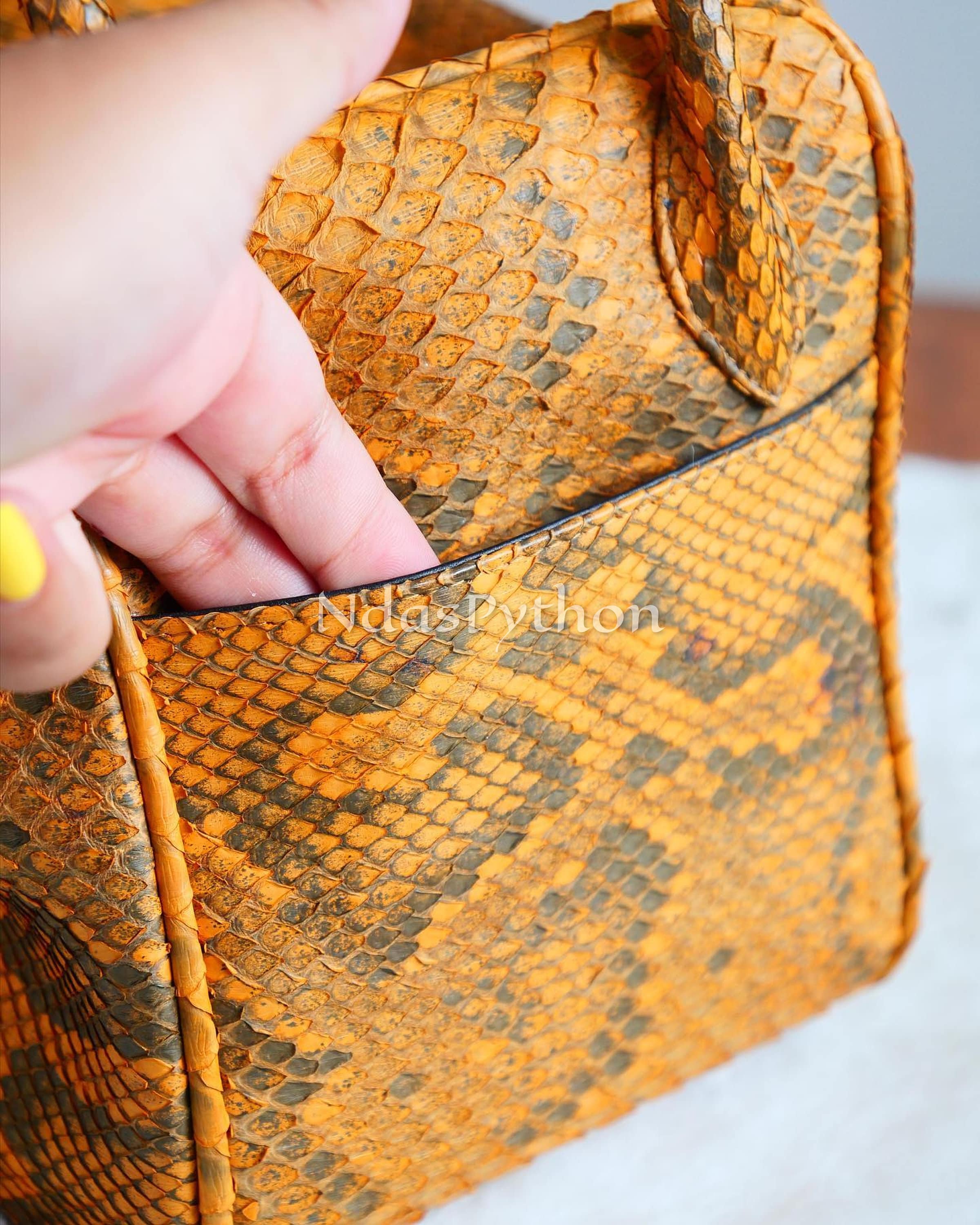 Bronze Genuine Python Top Handle Bag, Real Snake Skin, Natural Python ...