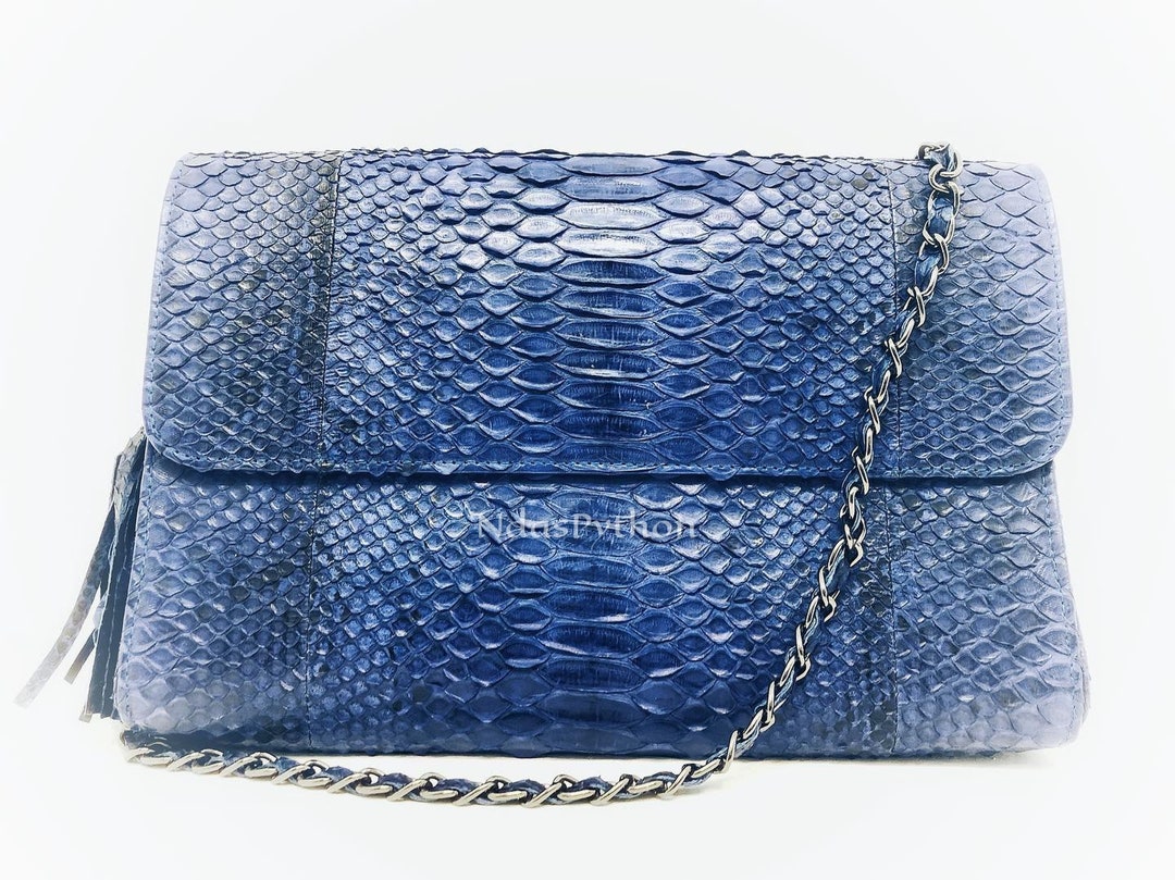 Blue Genuine Python Shoulder Bag Real Snake Skin Natural - Etsy