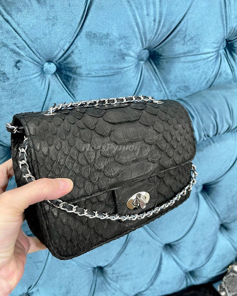 Dragon Black Exotic Genuine Python Shoulder Bag King Snake Skin Handbag ...