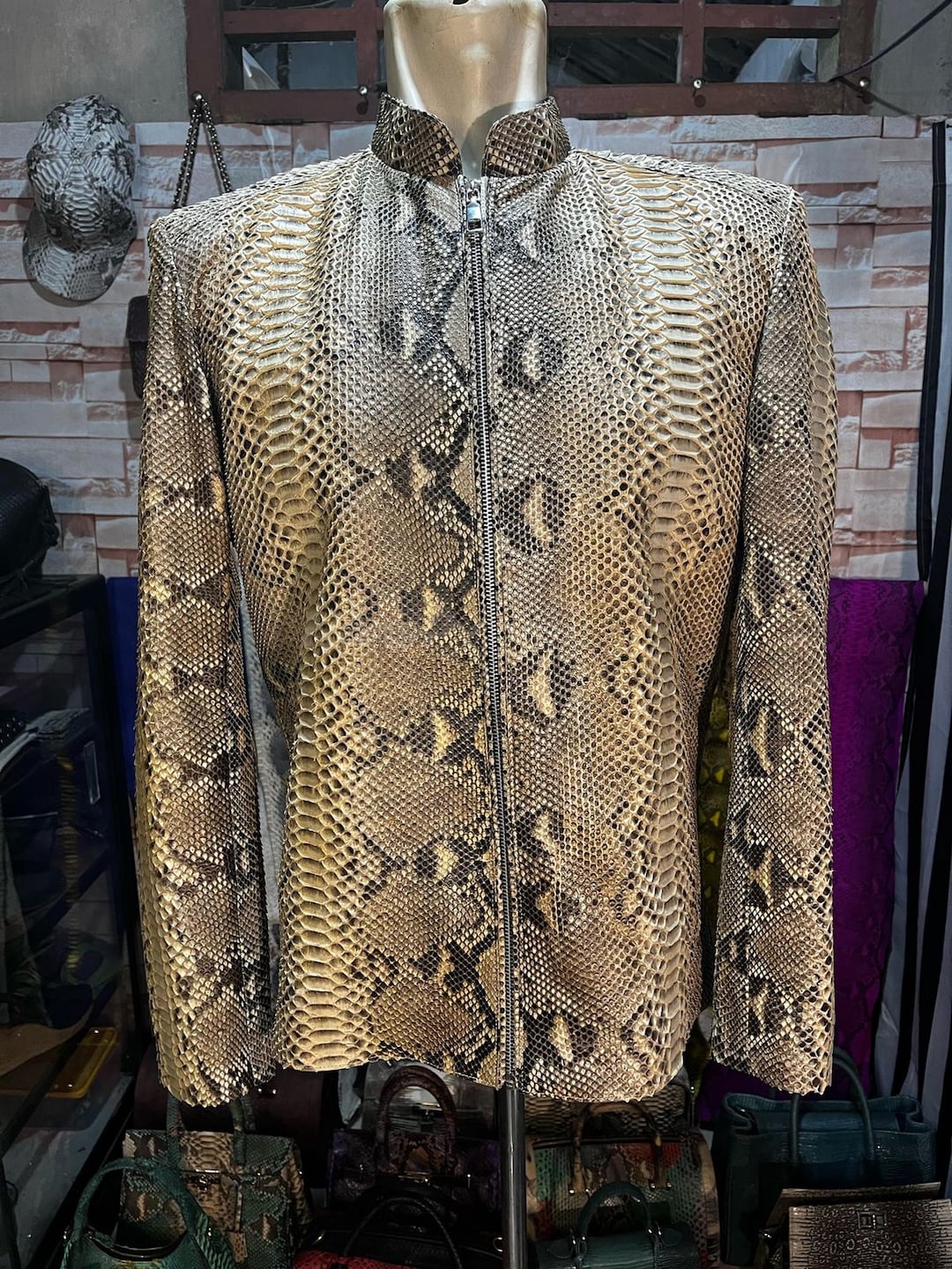 70%-off for Bulk Order, DM! Natural Cream Exotic Genuine Python Jacket ...