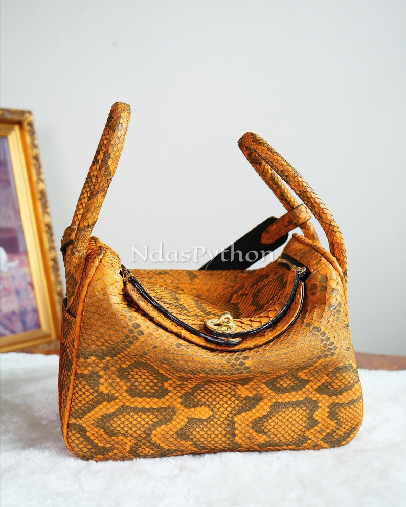 Bronze Genuine Python Top Handle Bag, Real Snake Skin, Natural Python ...