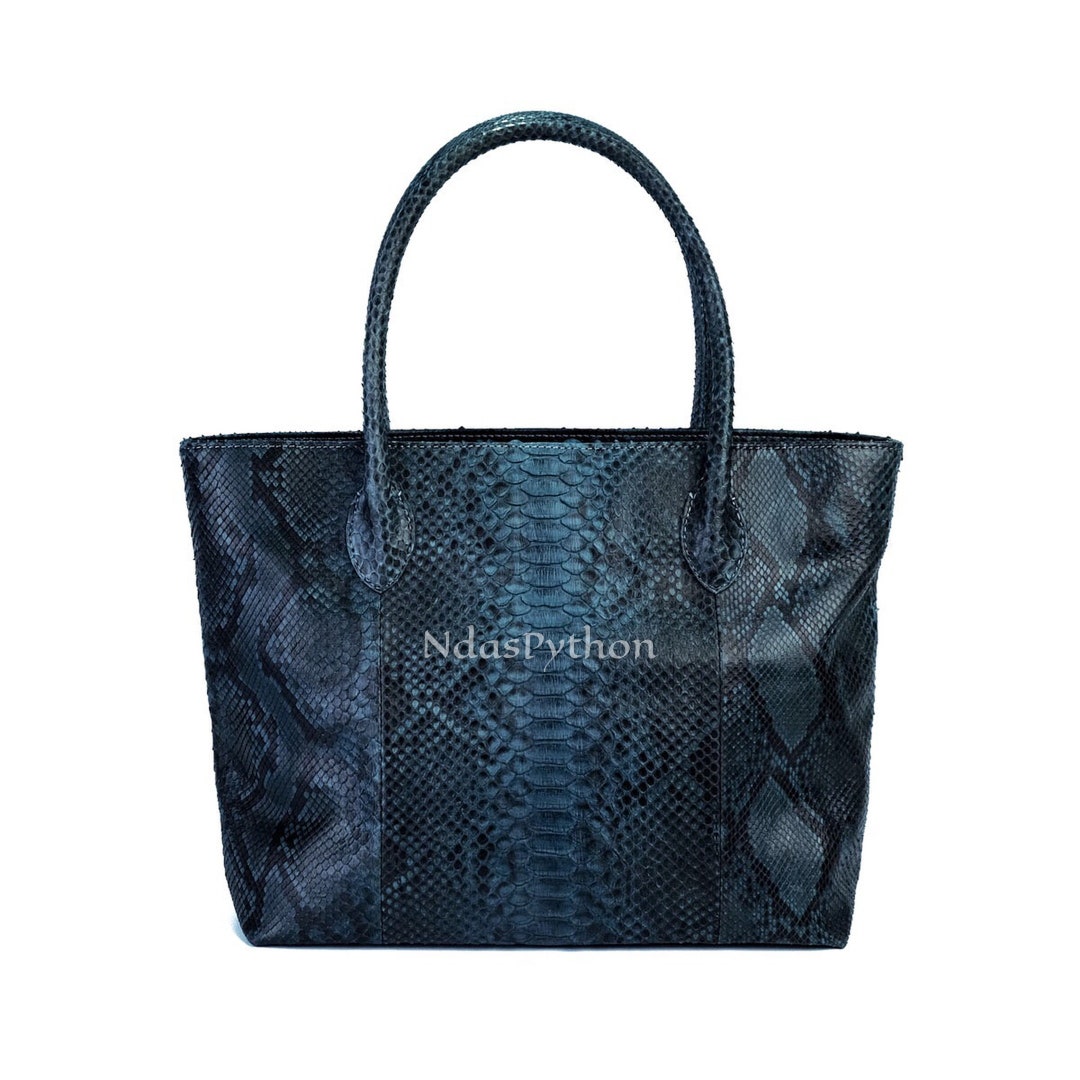 Blue Genuine Python Top Handle Bag, Snake Skin Handbag, Exotic Leather ...