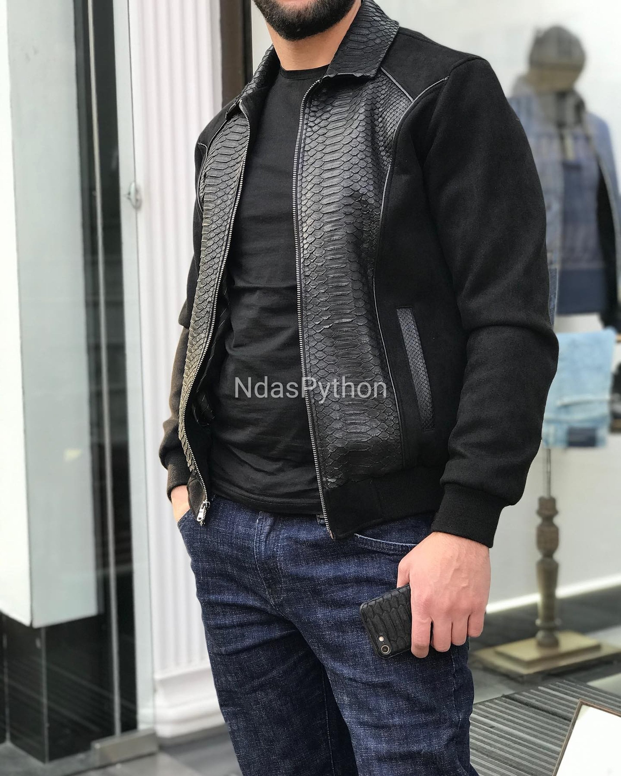 Black Exotic Genuine Python Jacket, Real Snake Skin, Snake Skin Jacket ...