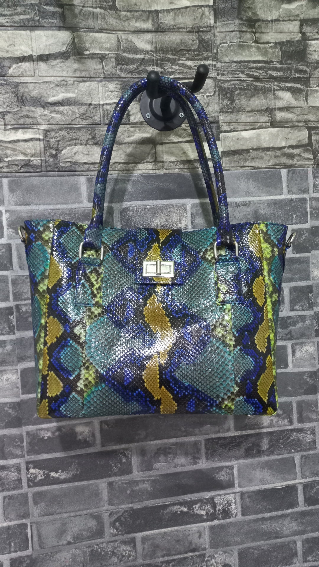 Blue Genuine Python Top Handle Bag, Snake Skin Handbag, Exotic Leather ...