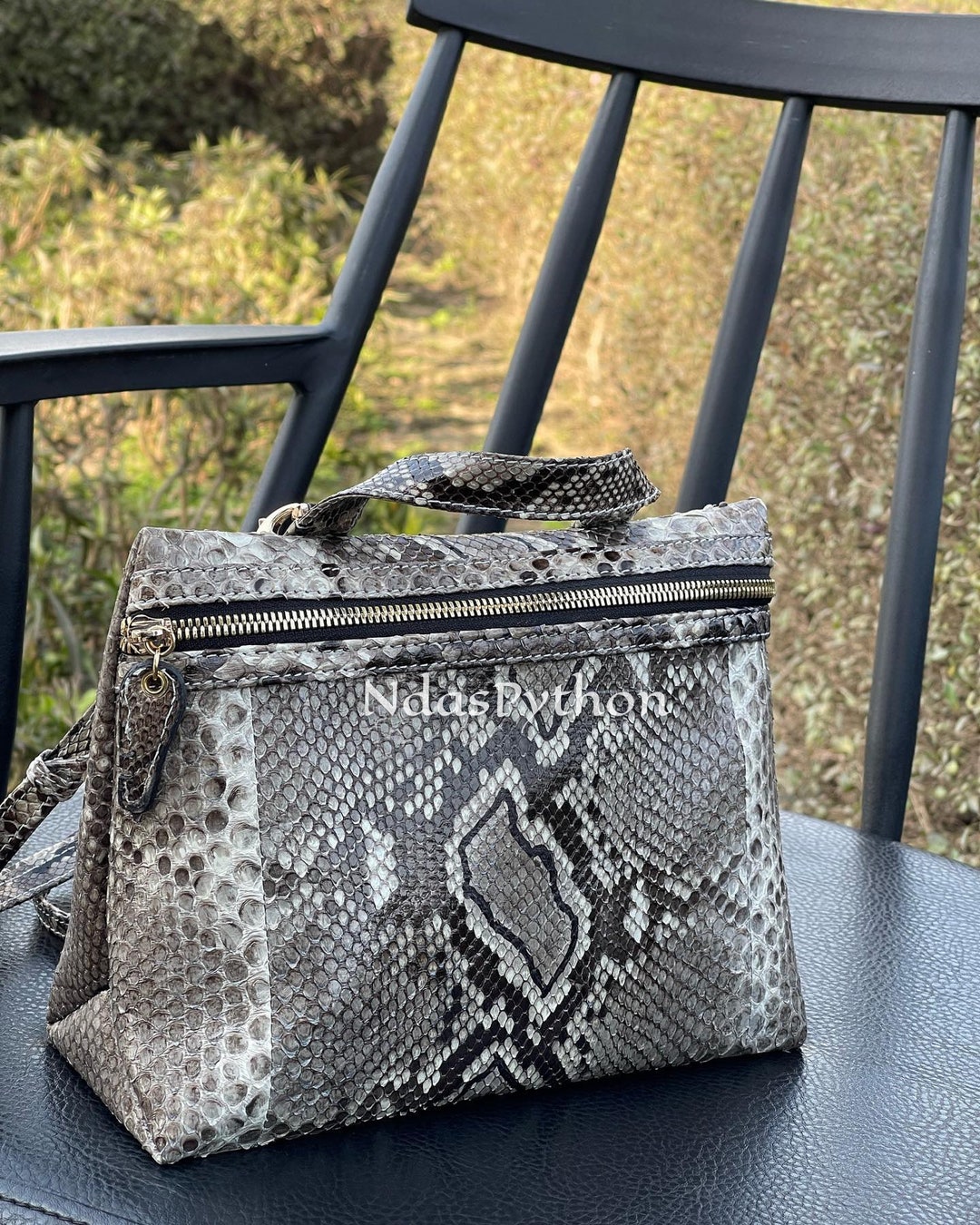 Gray Genuine Python Top Handle Bag, Real Snake Skin, Natural Python ...