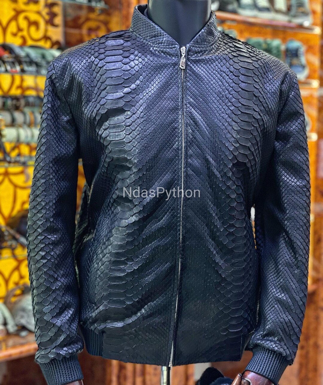 70%-off for Bulk Order, DM! Black Exotic Genuine Python Jacket, Real ...