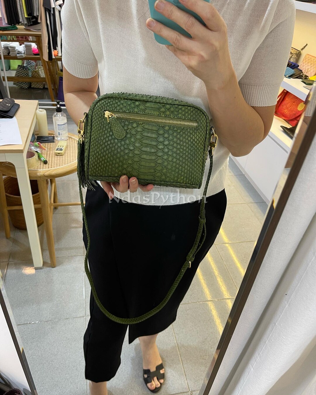 Green Genuine Python Shoulder Bag, Real Snake Skin, Natural Python Skin, Genuine Python Bag ...