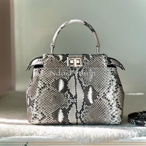 Gray Genuine Python Top Handle Bag, Real Snake Skin, Natural Python ...