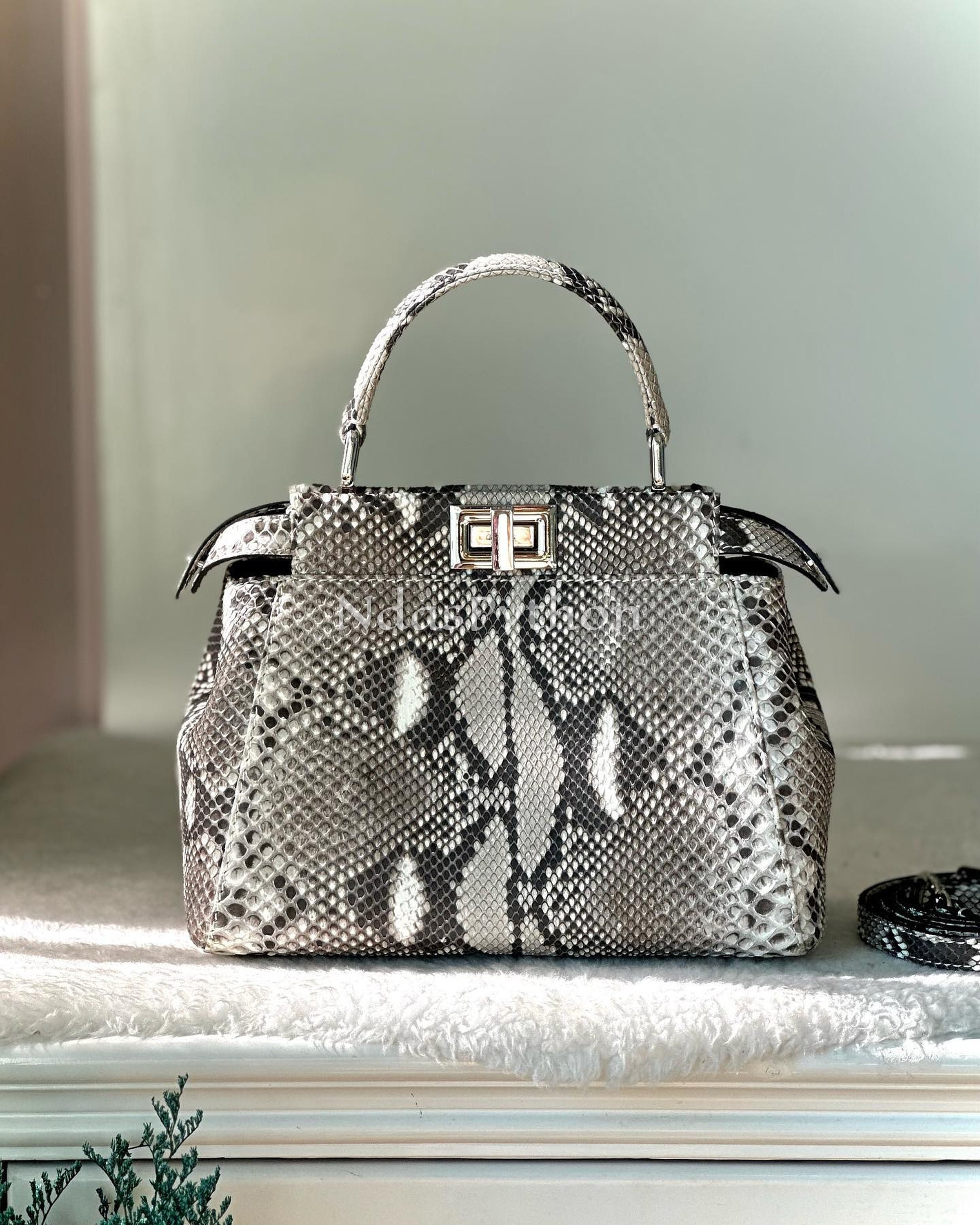 Gray Genuine Python Top Handle Bag, Real Snake Skin, Natural Python ...