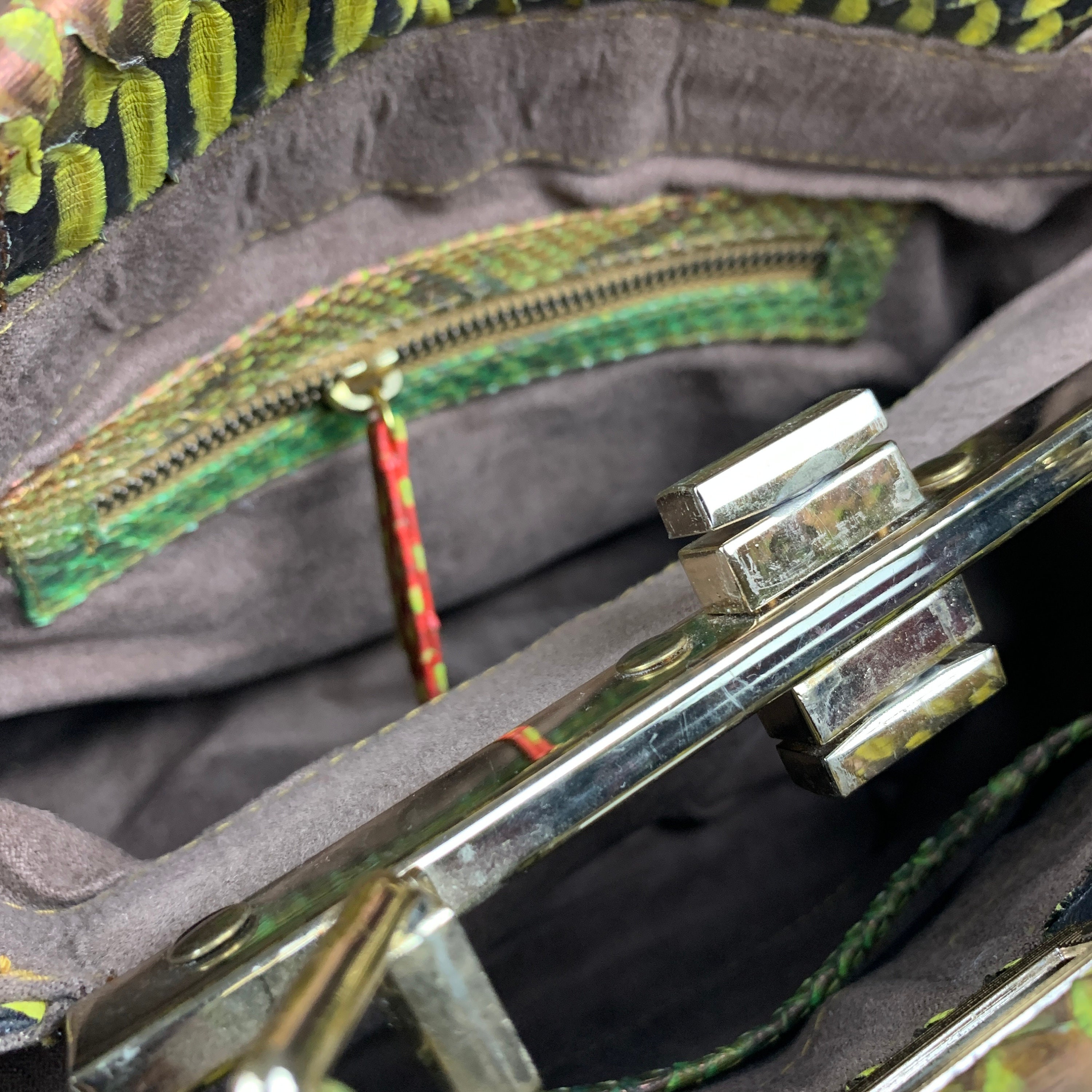 Green Genuine Python Top Handle Bag, Snake Skin Handbag, Exotic Leather ...