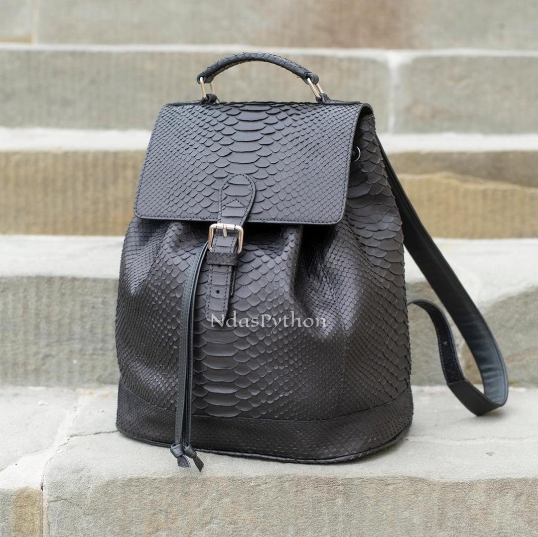Black Genuine Python Backpack Bag, Snake Skin Backpack, Exotic Leather ...