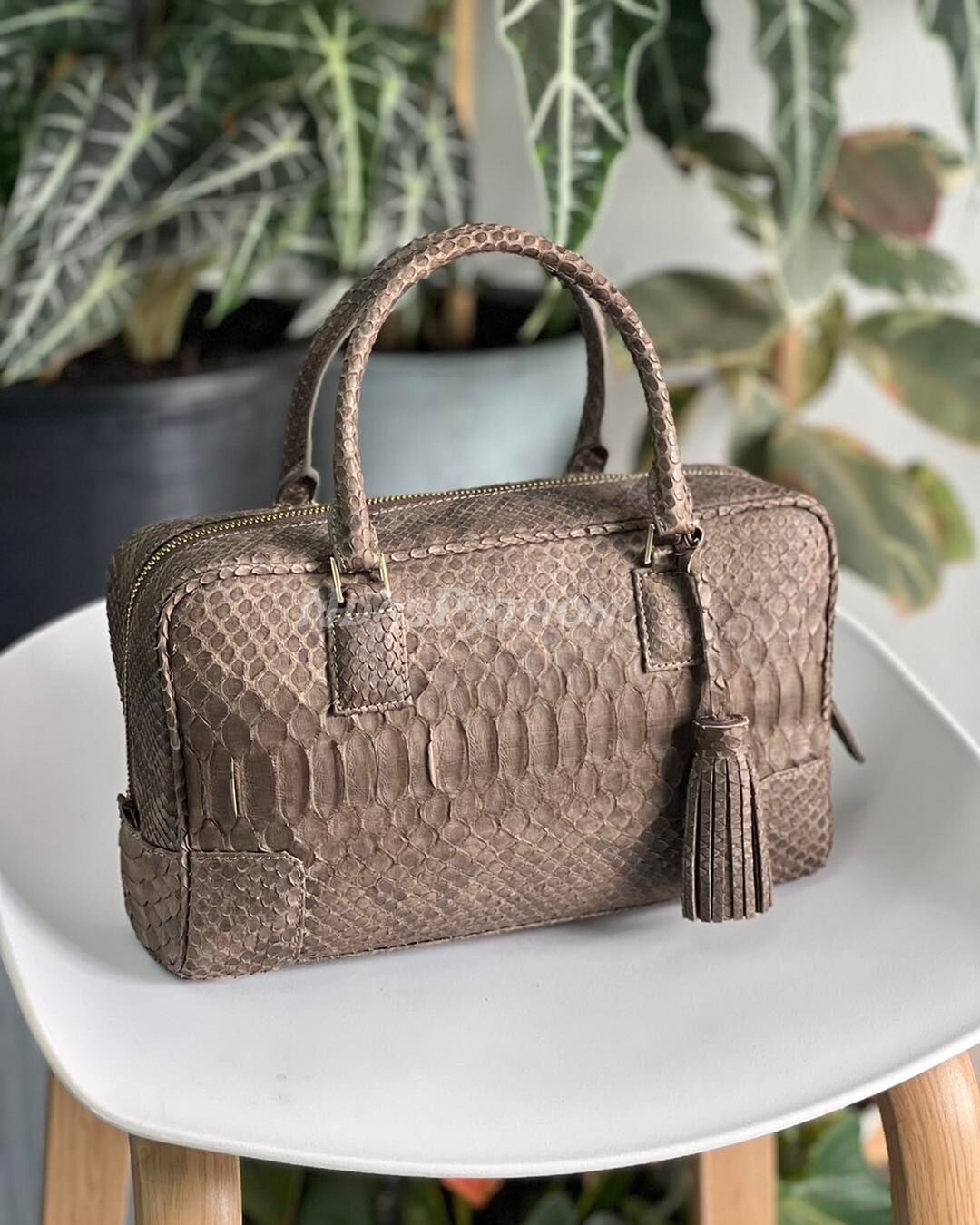 Brown Genuine Python Top Handle Bag, Snake Skin Handbag, Exotic Leather ...