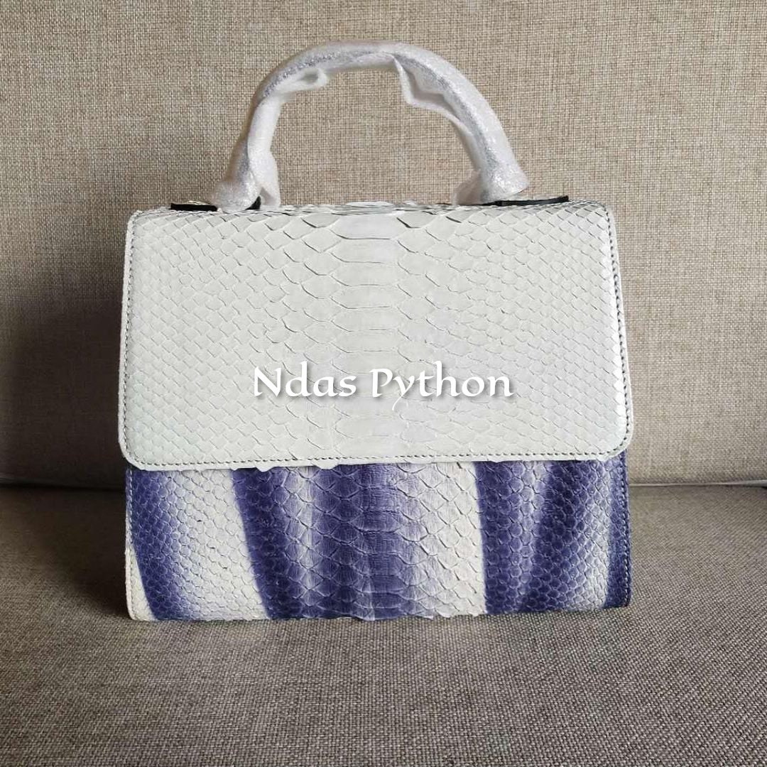 70%off for Bulk Order, DM White and Blue Genuine Python Top Handle Bag ...