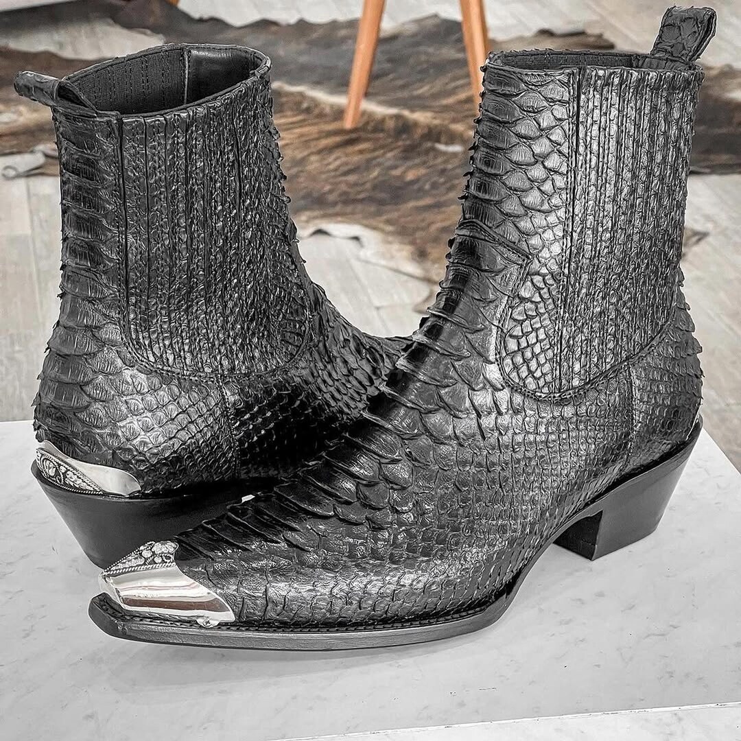 70%-off for Bulk Order, DM! Real Black Python Skin Boots With Metal ...