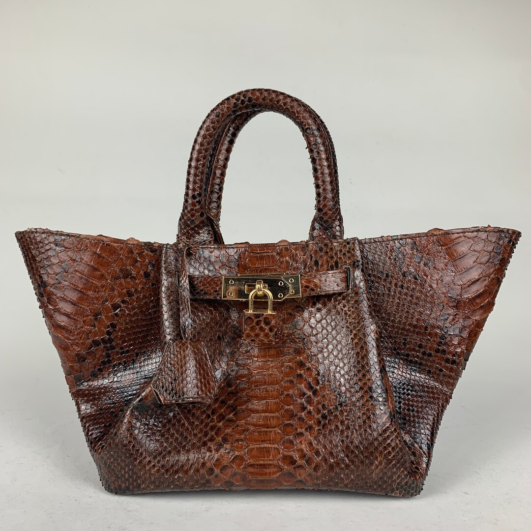 Brown Python Top Handle Bag: Exotic Snake Skin Leather Handbag - Etsy