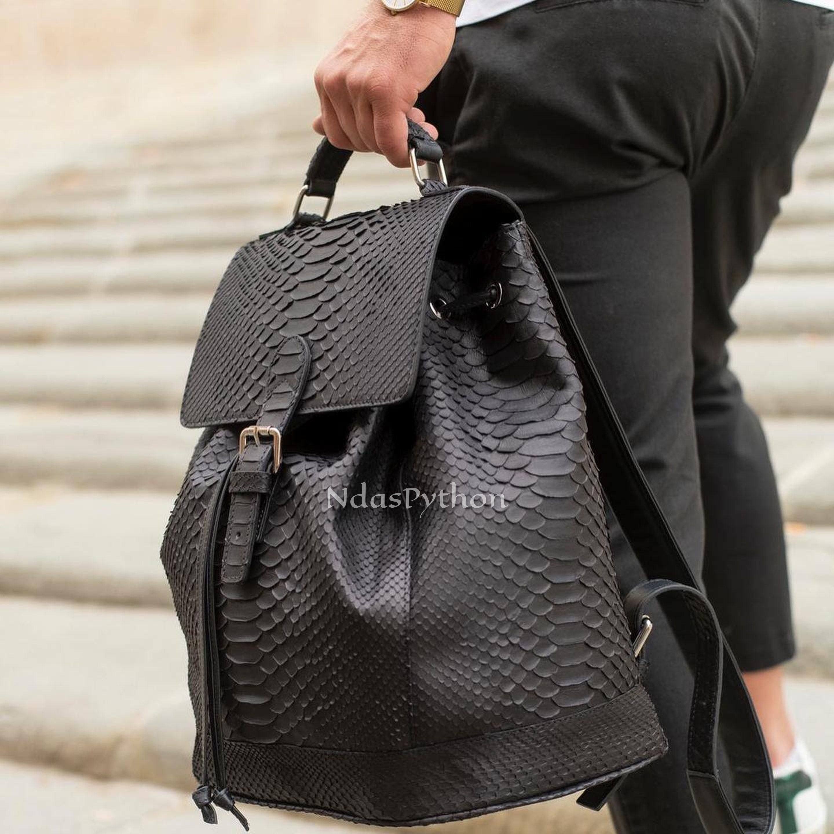 Black Genuine Python Backpack Bag, Snake Skin Backpack, Exotic Leather ...