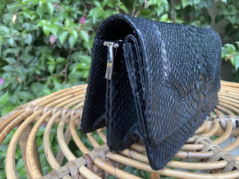 Black Genuine Python Shoulder Bag Real Snake Skin Natural Python Skin ...