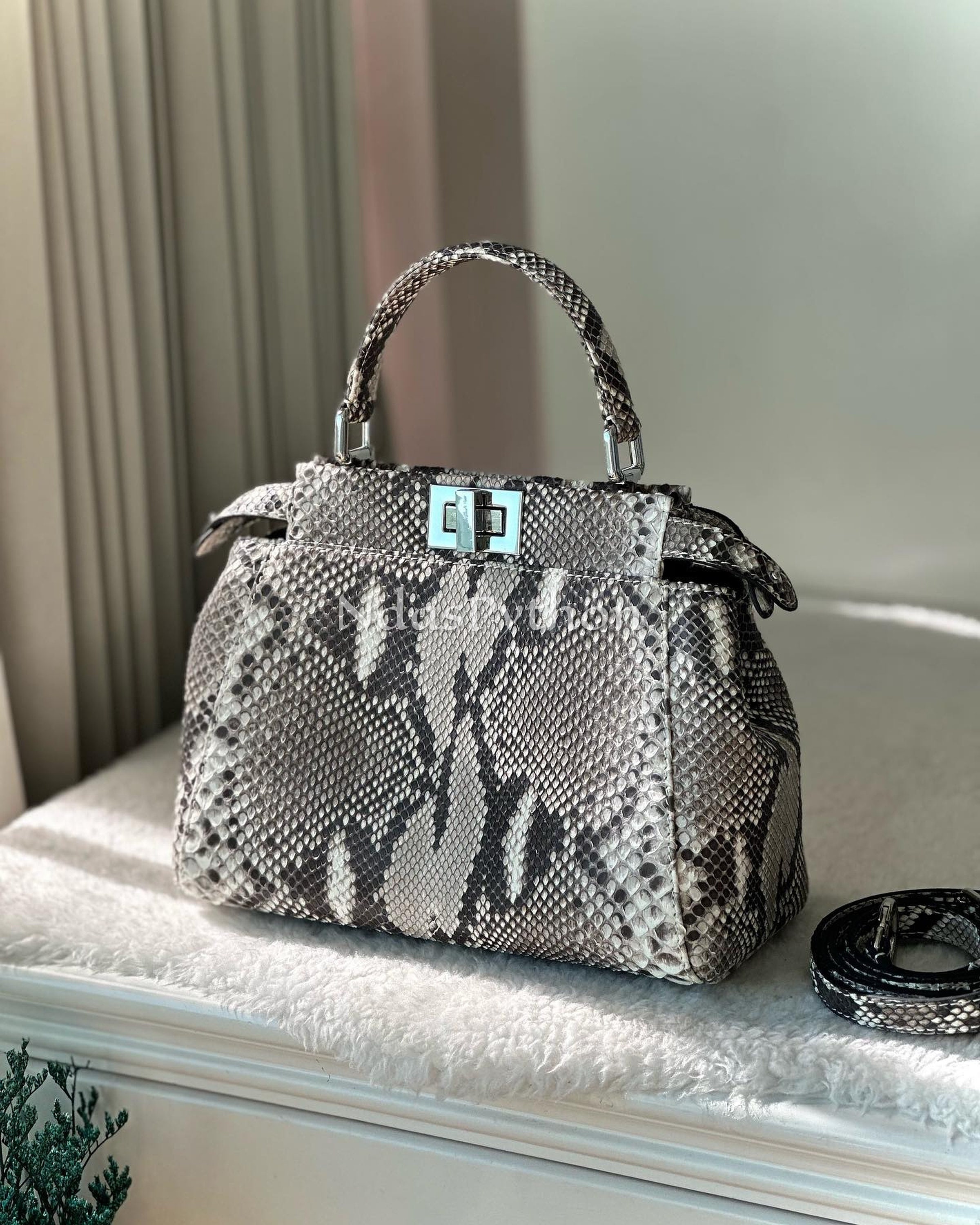 Gray Genuine Python Top Handle Bag, Real Snake Skin, Natural Python ...