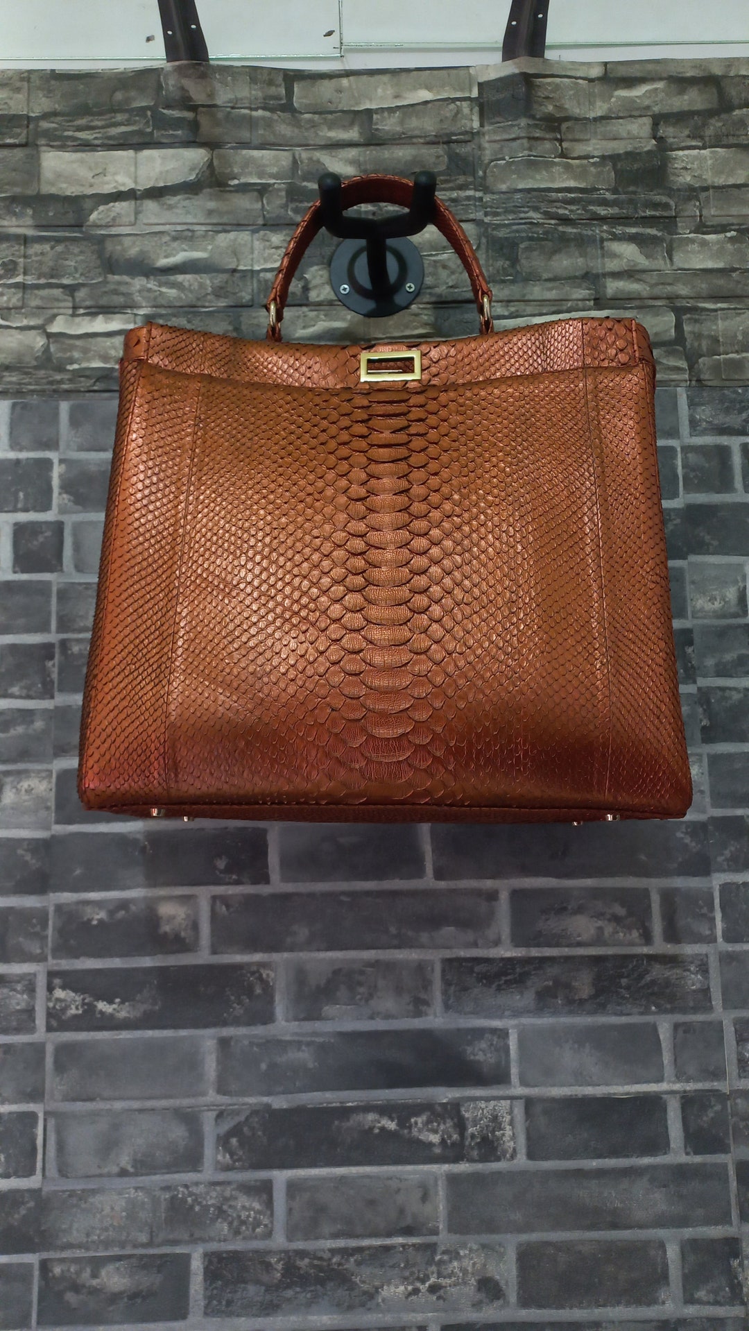 Brown Copper Genuine Python Top Handle Bag, Snake Skin Handbag, Exotic ...