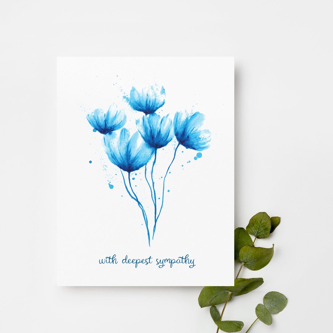 Blue Flowers Sympathy Card | With Deepest Sympathy | Hand Painted ...