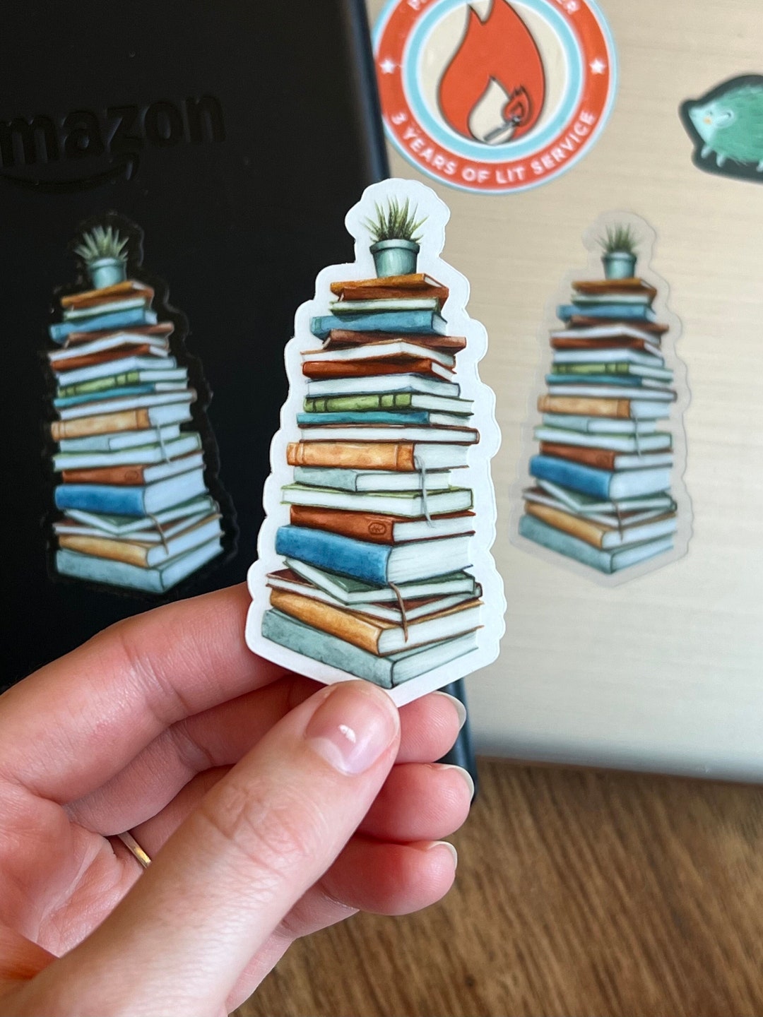 Stack of Books Sticker | Watercolor Sticker | Gift for Readers | Clear ...