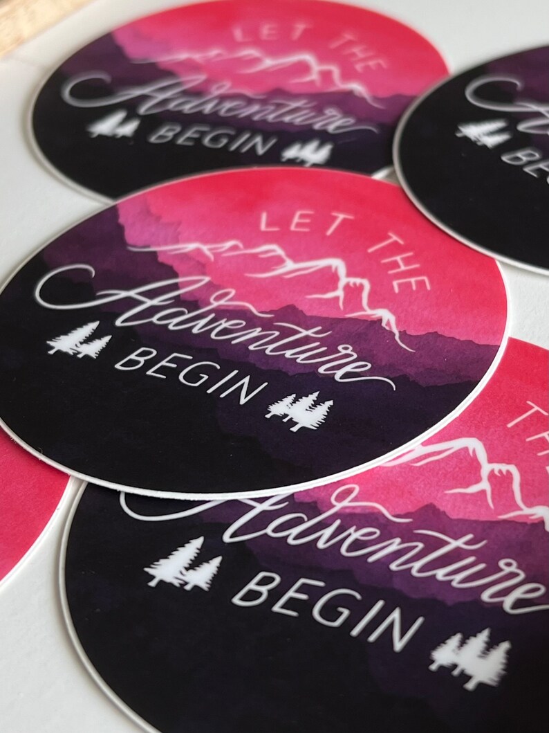Let the Adventure Begin | Watercolor Sticker | Pink Mountains ...
