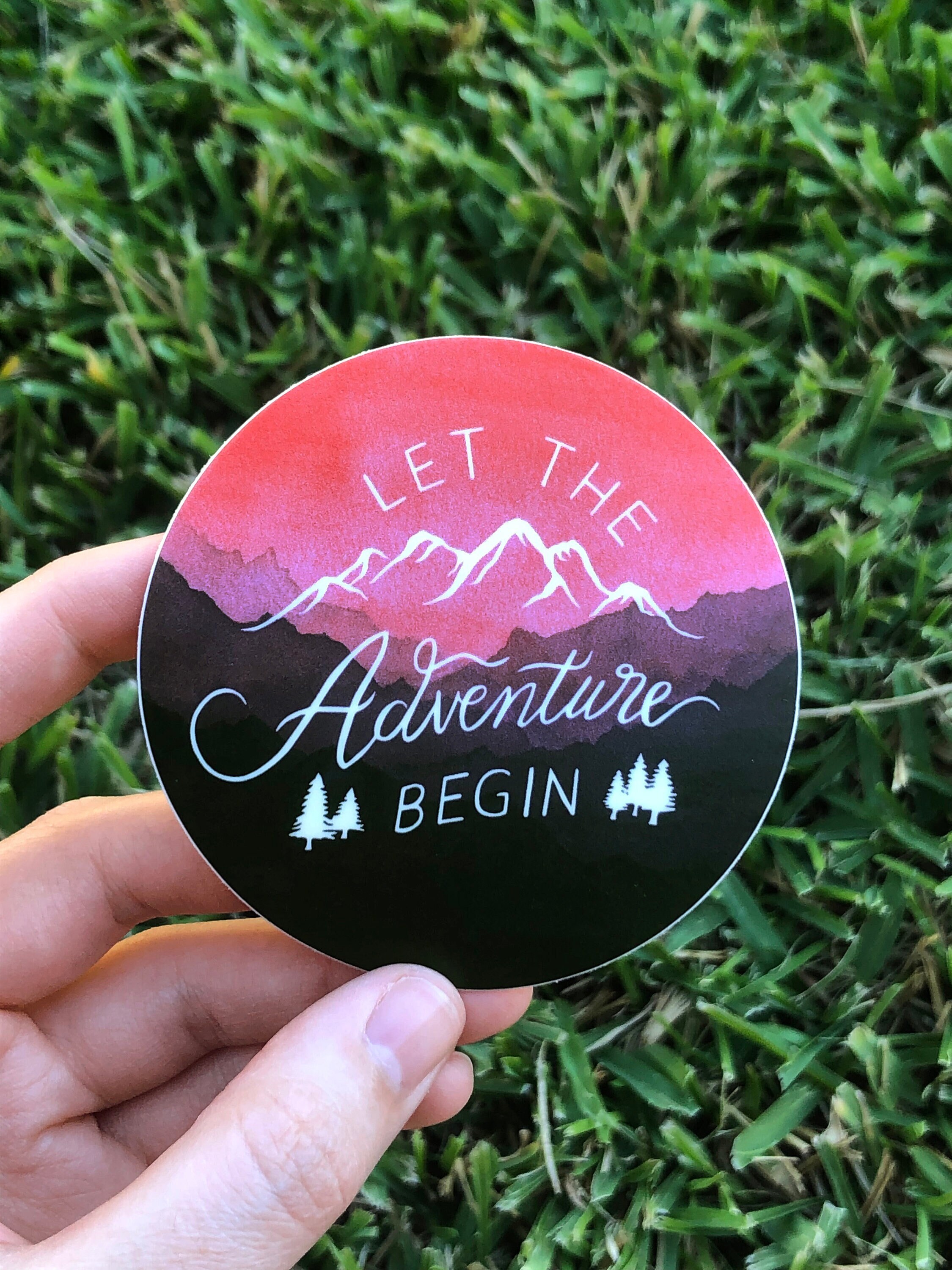 Let the Adventure Begin | Watercolor Sticker | Pink Mountains ...