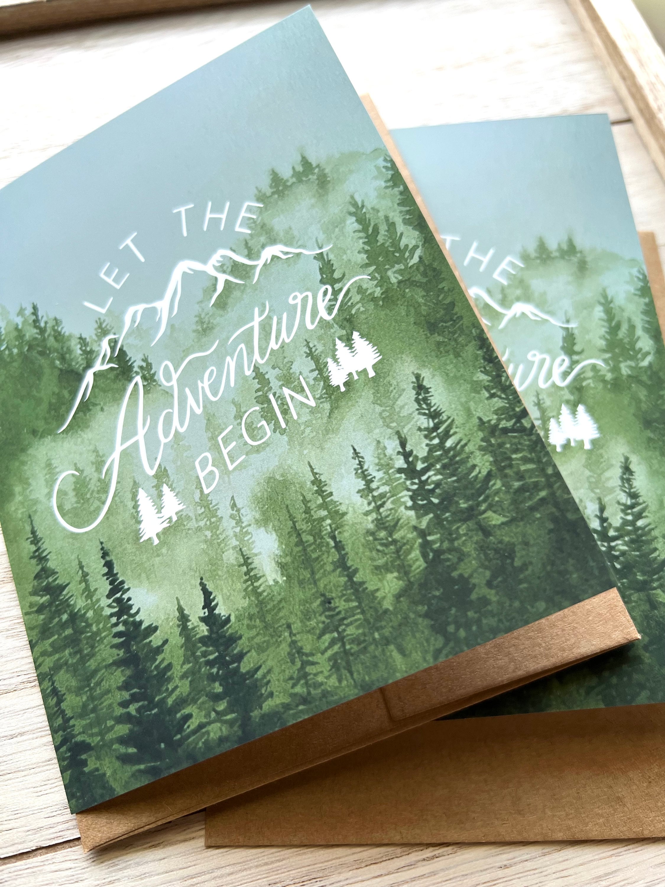 Let the Adventure Begin Card | Watercolor Forest and Mountains ...