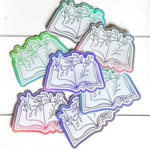 Book With Vines Sticker | Holographic Book Sticker | Rainbow Colors ...