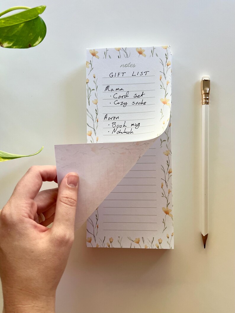 Yellow Flowers Notepad | Lined Notes Paper | 50 Sheets | Minimalist ...