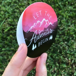 Let the Adventure Begin | Watercolor Sticker | Pink Mountains ...