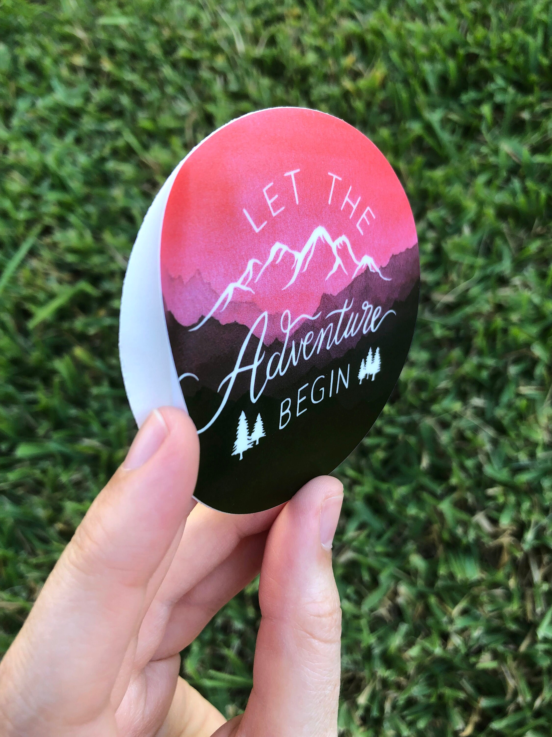 Let the Adventure Begin | Watercolor Sticker | Pink Mountains ...