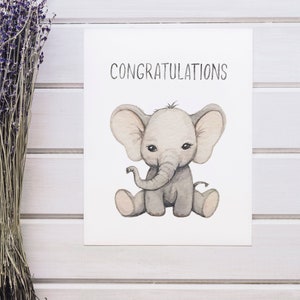 Baby Congratulations Card | Elephant With Balloons | Cute Greeting Card ...