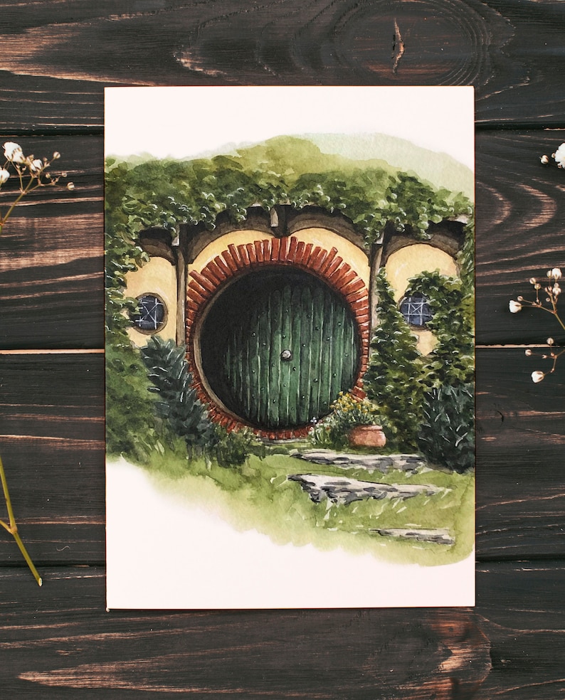 Hobbit Hole Watercolor Art Print Lord of the Rings - Etsy