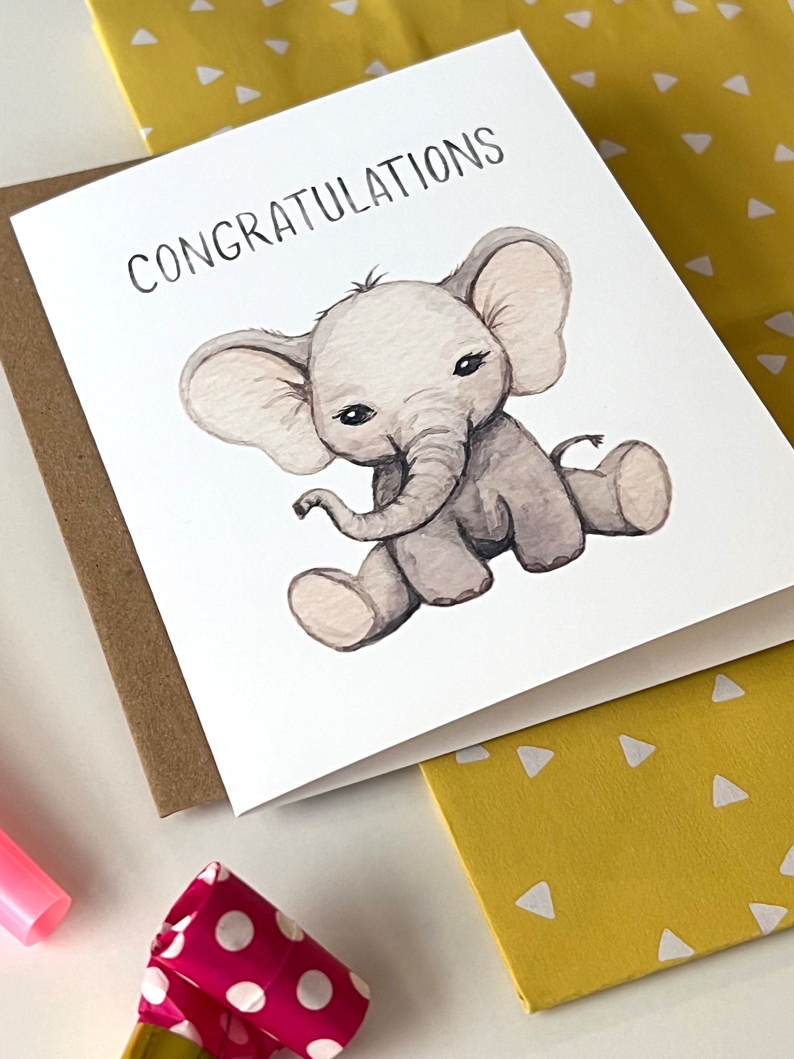 Baby Congratulations Card Elephant With Balloons Cute - Etsy
