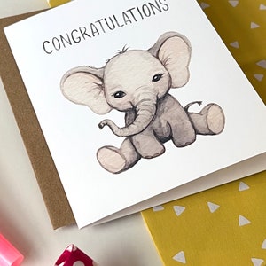 Baby Congratulations Card | Elephant With Balloons | Cute Greeting Card ...