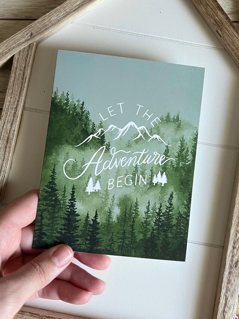 Let the Adventure Begin Card | Watercolor Forest and Mountains ...