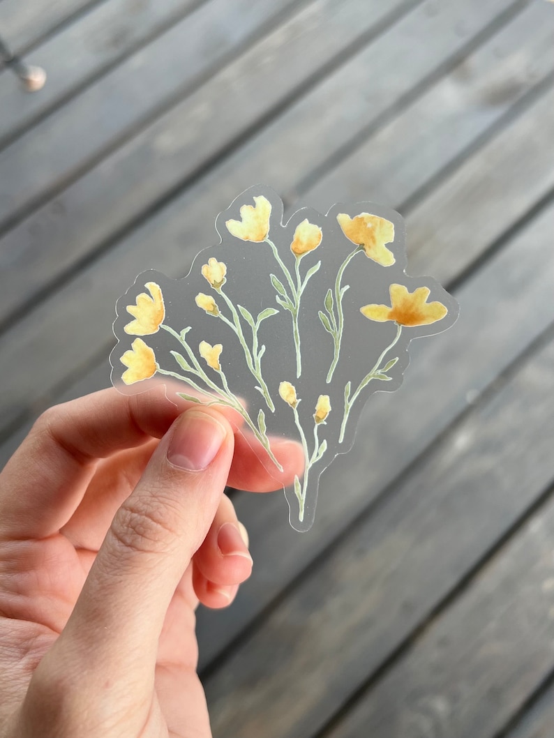 Clear Yellow Flowers Sticker | Waterproof Vinyl Sticker | Water Bottle ...