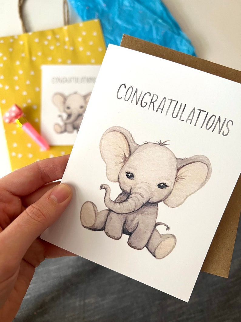 Baby Congratulations Card Elephant With Balloons Cute - Etsy